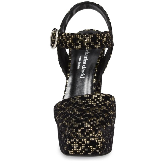 Charles David | Shoes | Black And Gold Roan Platform Sandal Charles ...